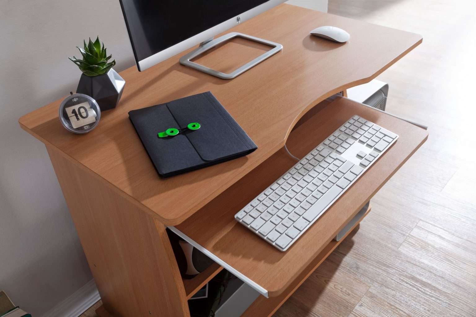 Laptoptisch Computertisch Buche Rollen Schreibtisch Tastaturauszug