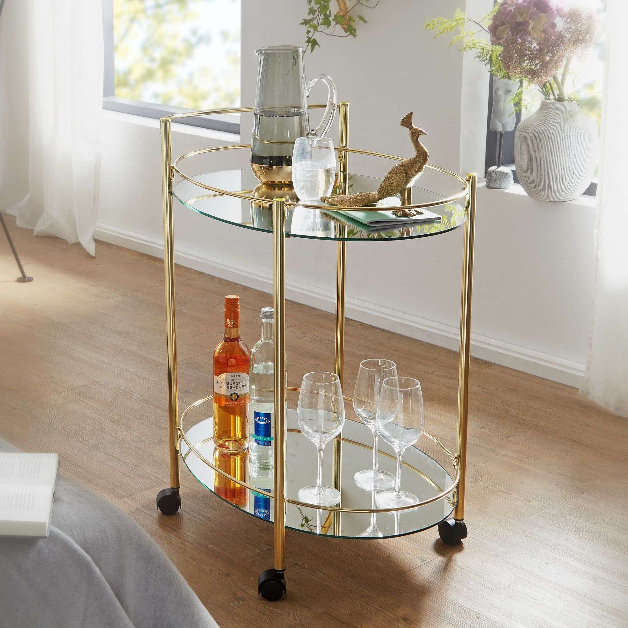 Design Servierwagen Gold 67x79 cm Mobile Mini Bar online kaufen